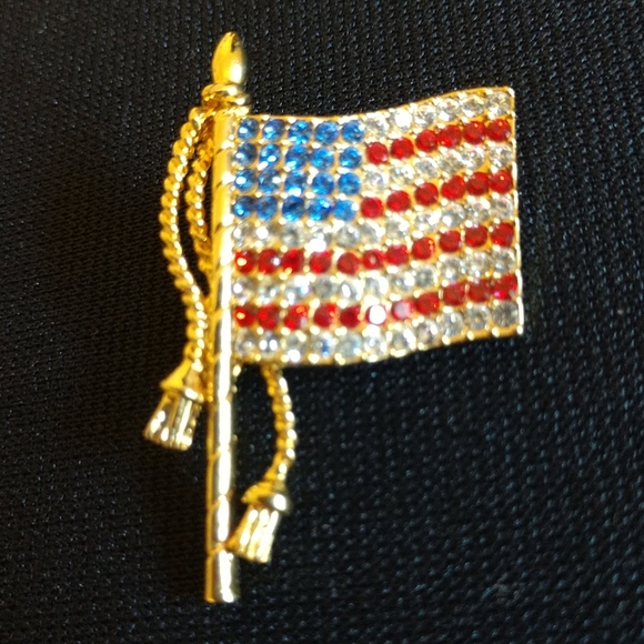 Jewelry | 315 Vintage Rhinestone Flag Pin | Poshmark